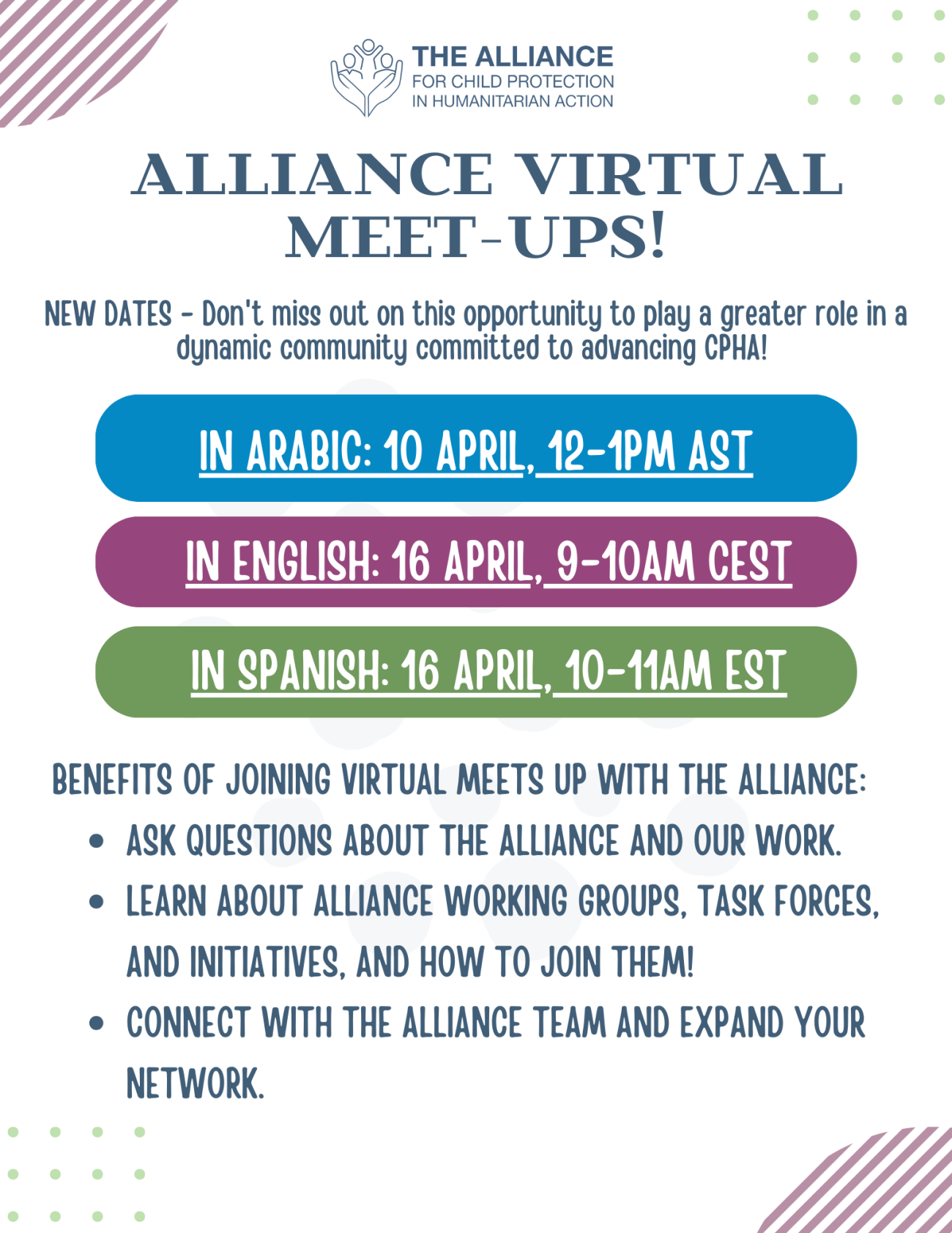 Alliance Virtual Meet-Ups in Arabic, English, and Spanish | Alliance CHPA